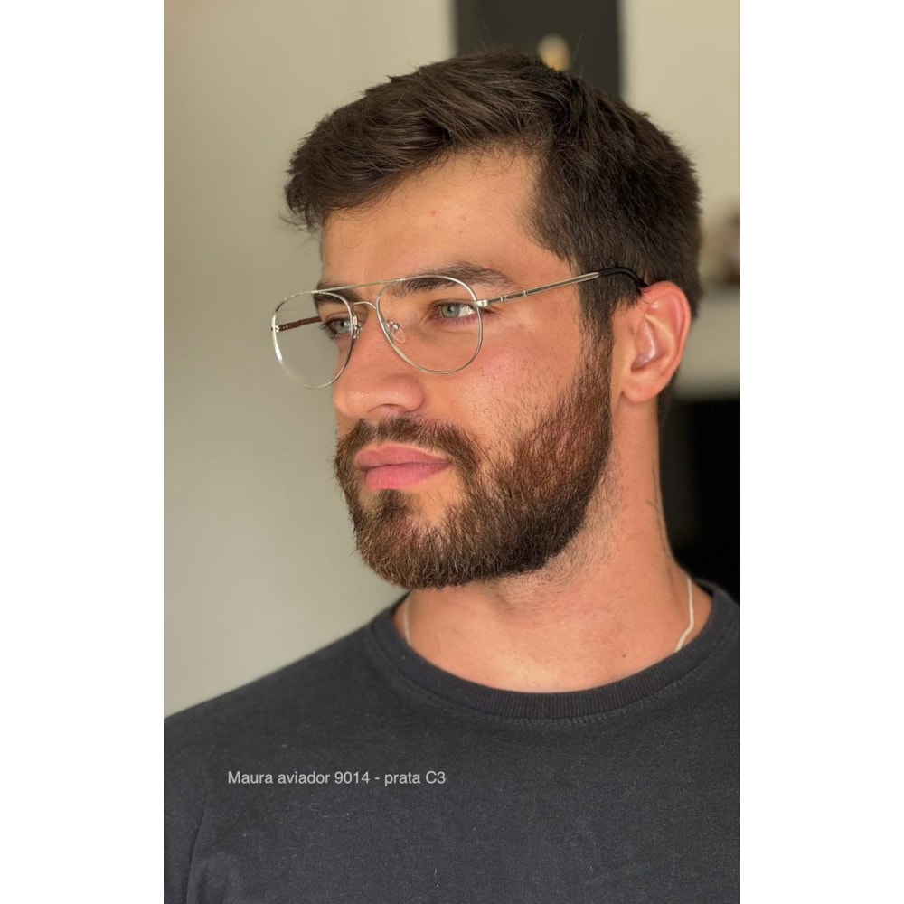 Armação de óculos de grau masculino - Mauro aviador 9014 - prata C3 ...
