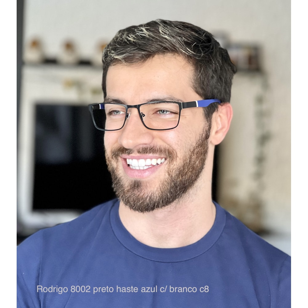 Armação de óculos de grau masculino - Rodrigo 8002 - preto haste azul ...
