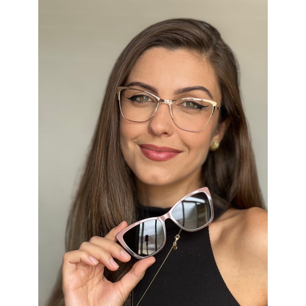 Armação de óculos de grau - Yara 0224 - Rose gold ponteira rose clip on ...